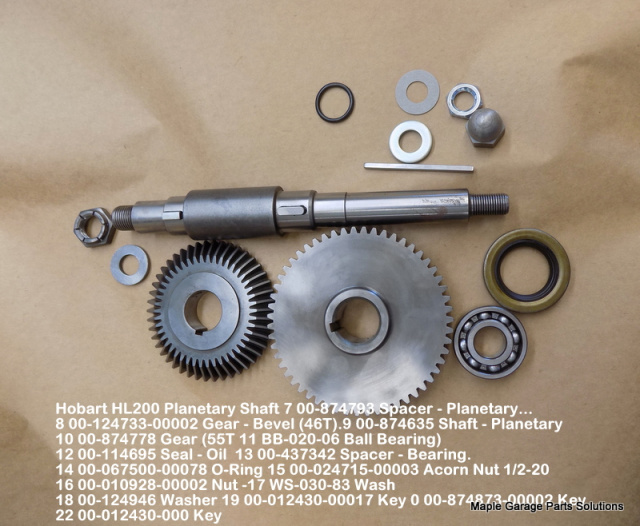 Hobart HL200 Planetary Shaft Kit Shaft-Gears